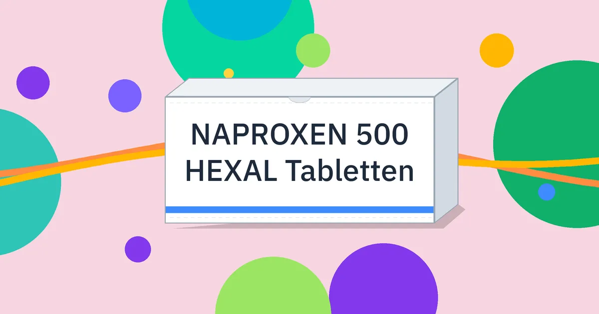 Symbolbild: Packung mit der Aufschrift NAPROXEN 500 HEXAL Tabletten (PZN 01288581) – Verfügbarkeit und Bezug in Apotheken in Frankfurt am Main