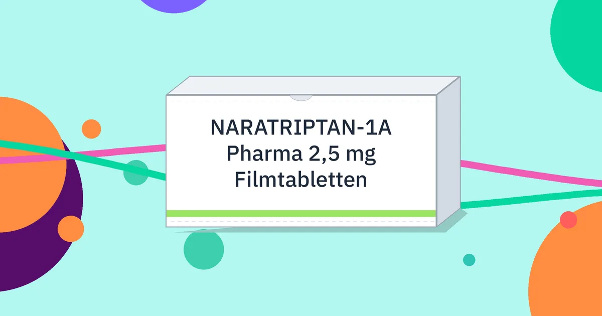 Symbolbild: Packung mit der Aufschrift NARATRIPTAN-1A Pharma 2,5 mg Filmtabletten (PZN 09322515) – Verfügbarkeit und Bezug in Apotheken in Frankfurt am Main