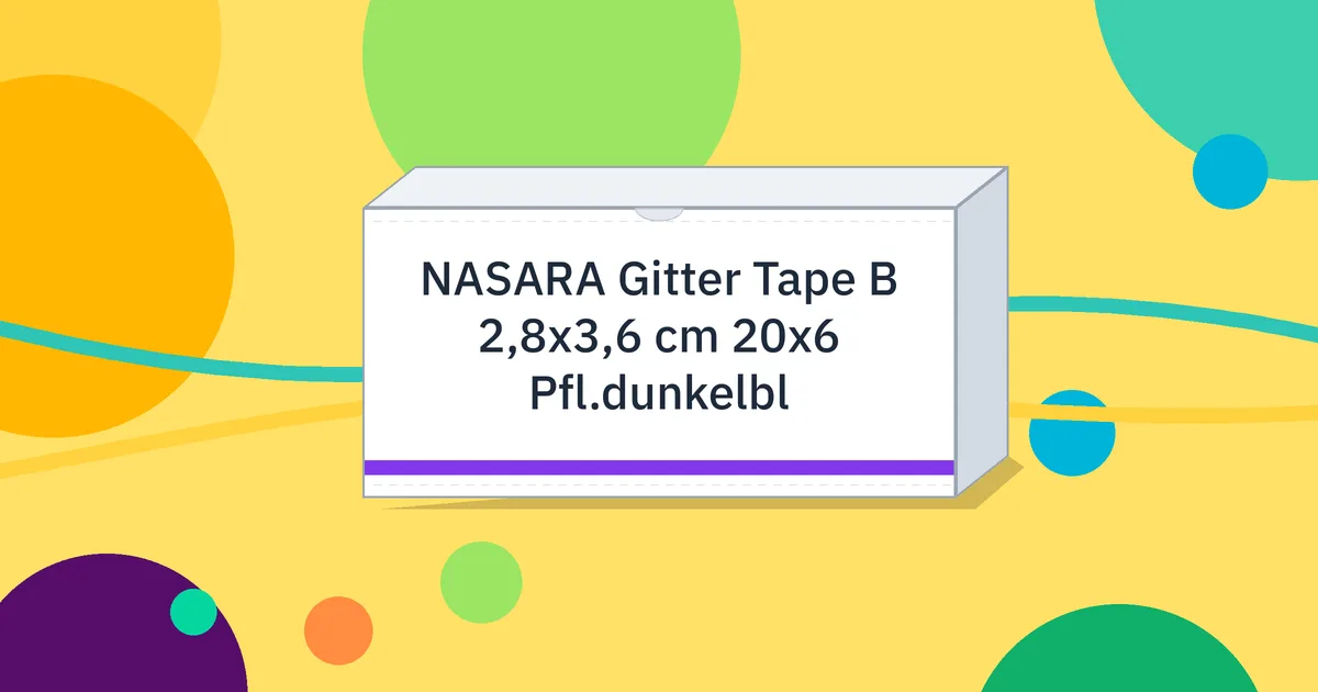 Symbolbild: Packung mit der Aufschrift NASARA Gitter Tape B 2,8x3,6 cm 20x6 Pfl.dunkelbl (PZN 19508379) – Verfügbarkeit und Bezug in Apotheken in Frankfurt am Main