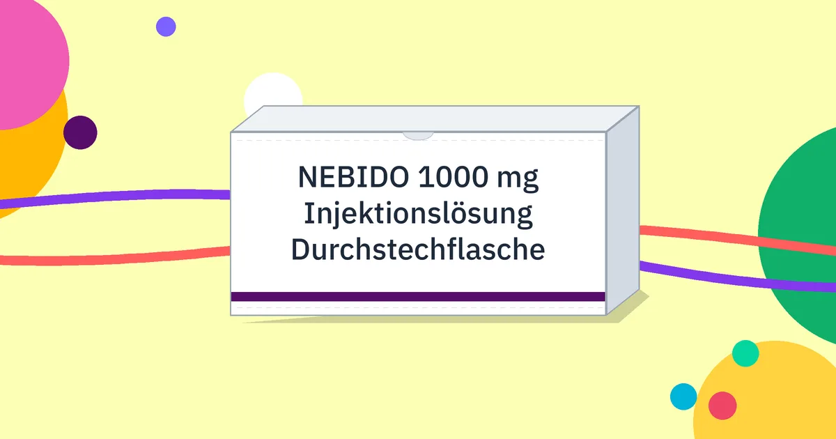 Symbolbild: Packung mit der Aufschrift NEBIDO 1000 mg Injektionslösung Durchstechflasche (PZN 19790660) – Verfügbarkeit und Bezug in Apotheken in Frankfurt am Main