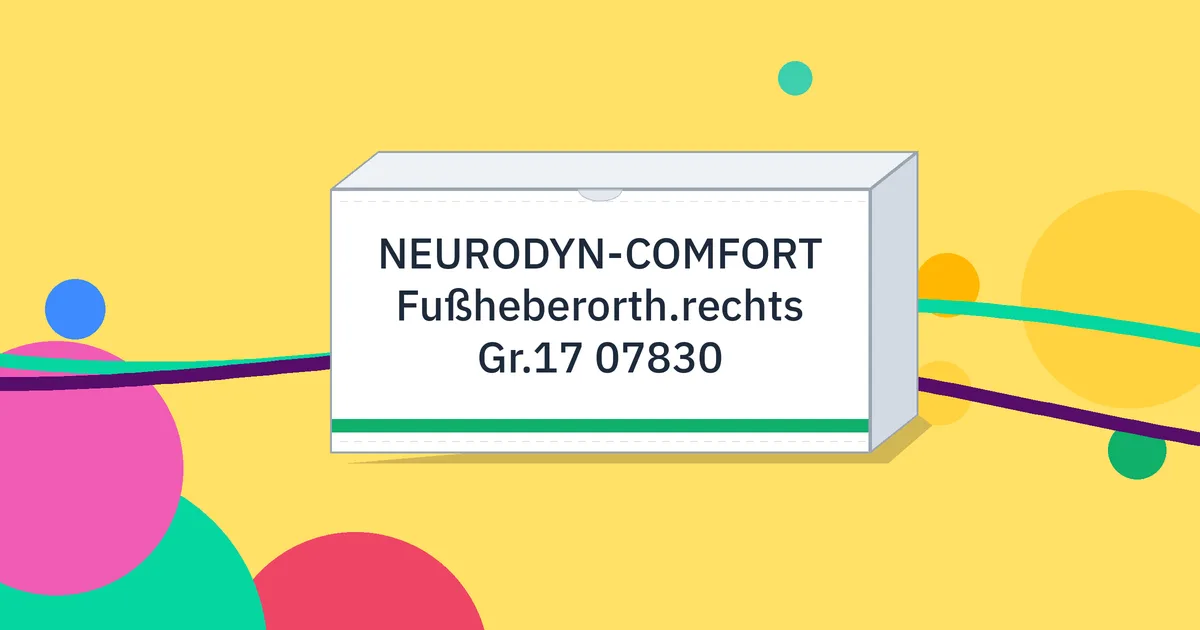 Symbolbild: Packung mit der Aufschrift NEURODYN-COMFORT Fußheberorth.rechts Gr.17 07830 (PZN 09390161) – Verfügbarkeit und Bezug in Apotheken in Frankfurt am Main
