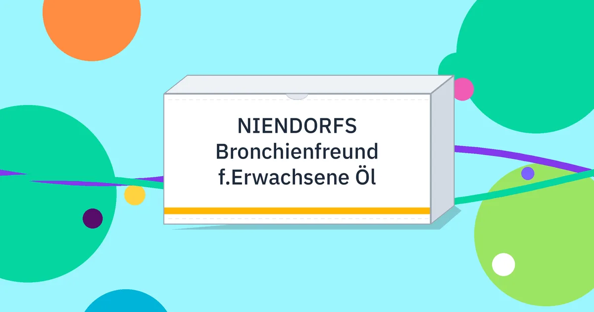Symbolbild: Packung mit der Aufschrift NIENDORFS Bronchienfreund f.Erwachsene Öl (PZN 06198687) – Verfügbarkeit und Bezug in Apotheken in Frankfurt am Main