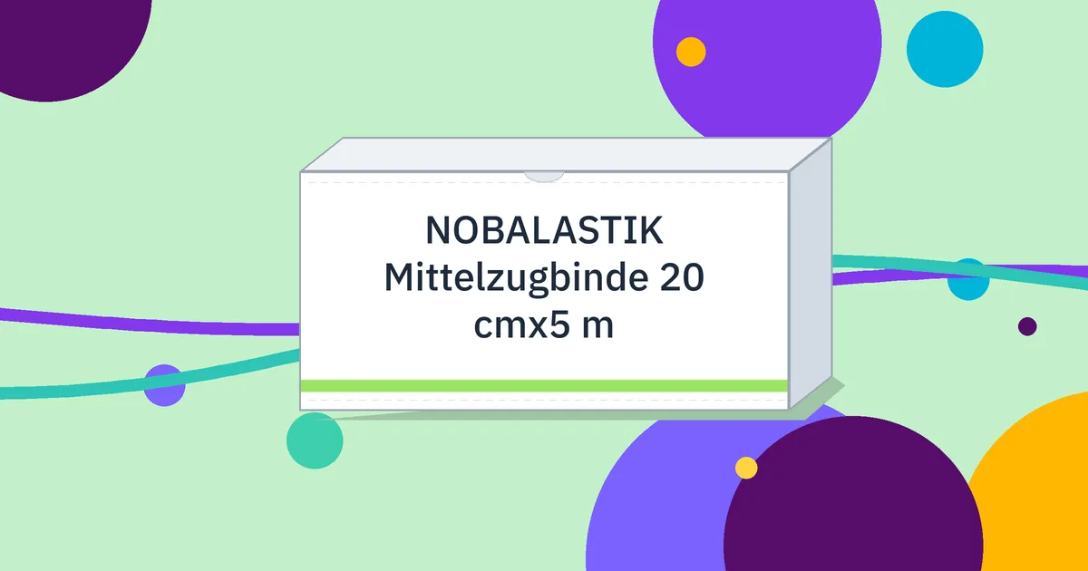 Symbolbild: Packung mit der Aufschrift NOBALASTIK Mittelzugbinde 20 cmx5 m (PZN 07096138) – Verfügbarkeit und Bezug in Apotheken in Frankfurt am Main