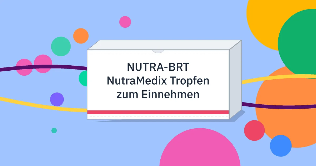 Symbolbild: Packung mit der Aufschrift NUTRA-BRT NutraMedix Tropfen zum Einnehmen (PZN 19296049) – Verfügbarkeit und Bezug in Apotheken in Frankfurt am Main