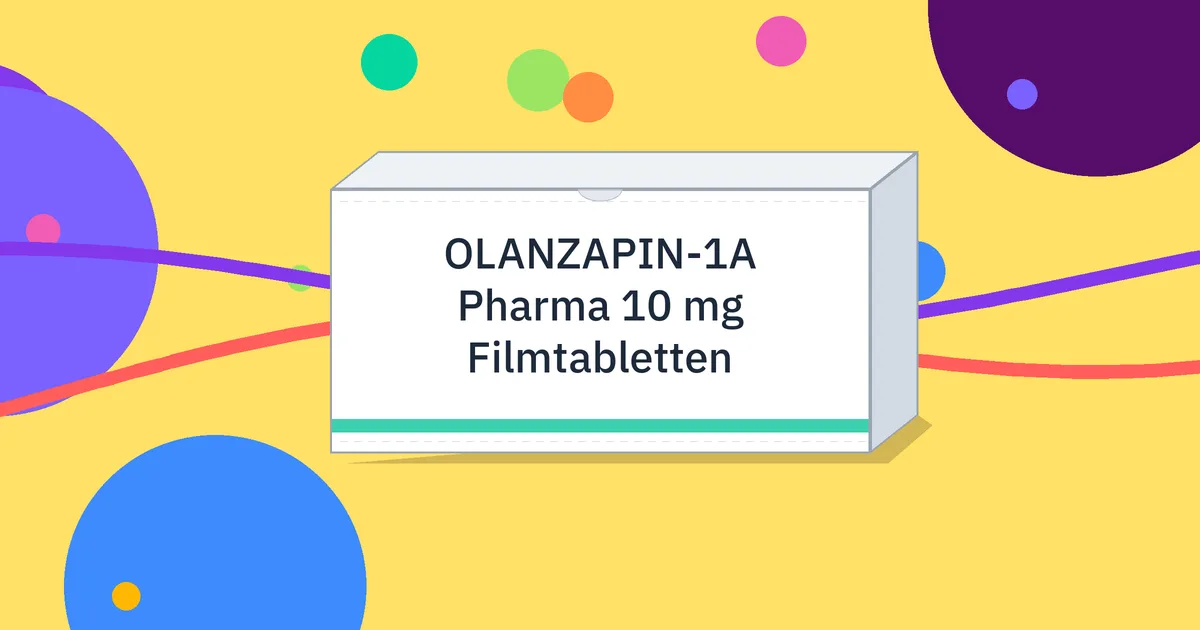 Symbolbild: Packung mit der Aufschrift OLANZAPIN-1A Pharma 10 mg Filmtabletten (PZN 20507712) – Verfügbarkeit und Bezug in Apotheken in Frankfurt am Main