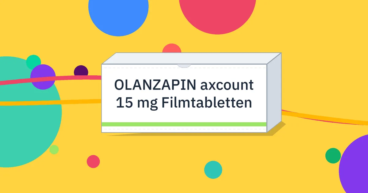 Symbolbild: Packung mit der Aufschrift OLANZAPIN axcount 15 mg Filmtabletten (PZN 10522320) – Verfügbarkeit und Bezug in Apotheken in Frankfurt am Main