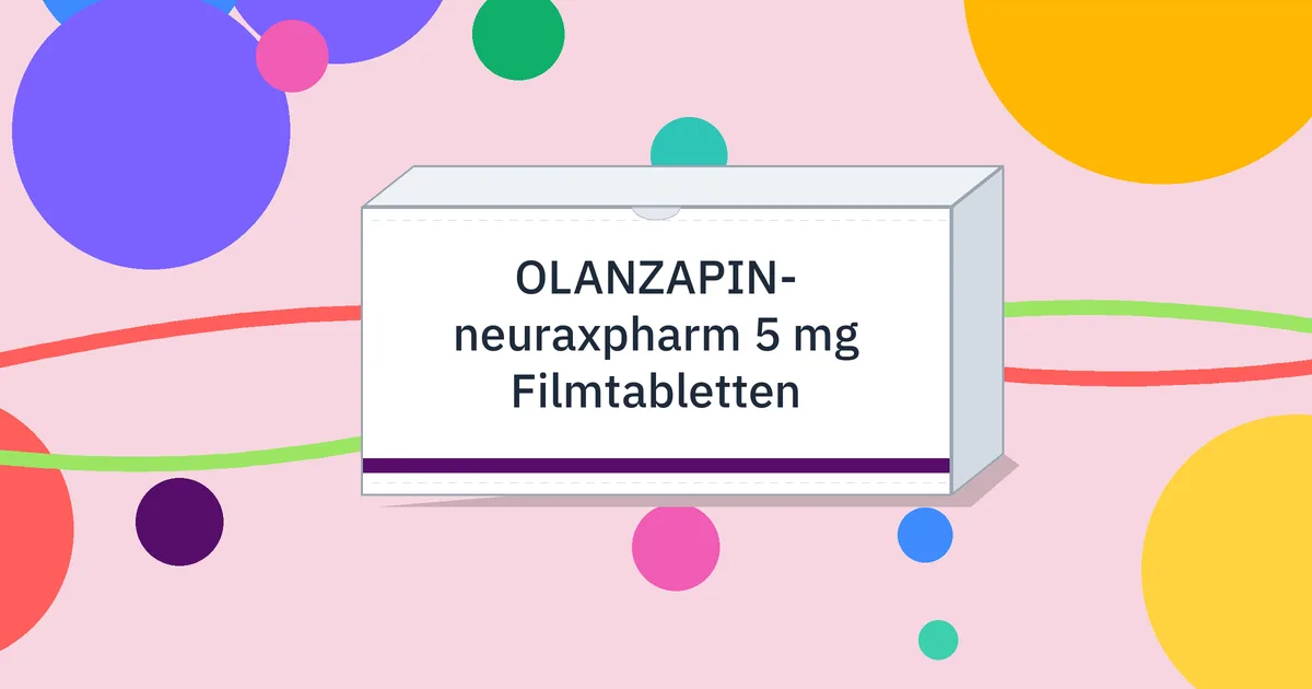 Symbolbild: Packung mit der Aufschrift OLANZAPIN-neuraxpharm 5 mg Filmtabletten (PZN 06082677) – Verfügbarkeit und Bezug in Apotheken in Frankfurt am Main
