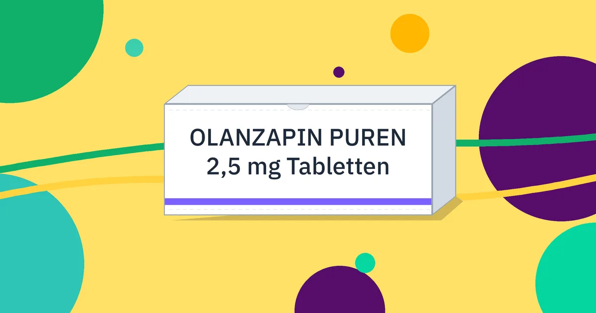 Symbolbild: Packung mit der Aufschrift OLANZAPIN PUREN 2,5 mg Tabletten (PZN 13422441) – Verfügbarkeit und Bezug in Apotheken in Frankfurt am Main