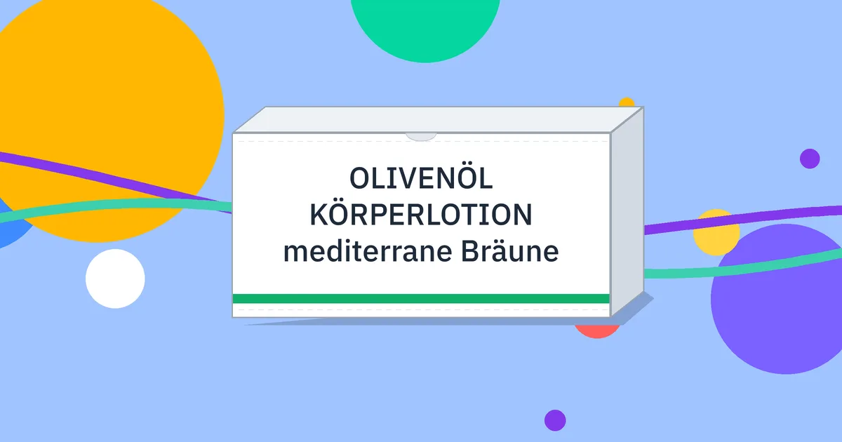 Symbolbild: Packung mit der Aufschrift OLIVENÖL KÖRPERLOTION mediterrane Bräune (PZN 06090903) – Verfügbarkeit und Bezug in Apotheken in Frankfurt am Main