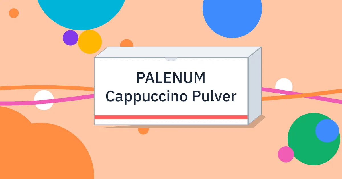 Symbolbild: Packung mit der Aufschrift PALENUM Cappuccino Pulver (PZN 04165169) – Verfügbarkeit und Bezug in Apotheken in Frankfurt am Main
