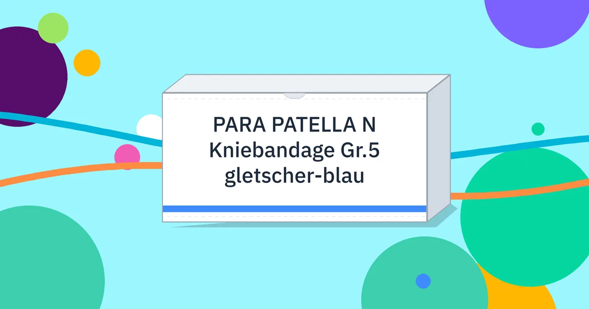Symbolbild: Packung mit der Aufschrift PARA PATELLA N Kniebandage Gr.5 gletscher-blau (PZN 10003407) – Verfügbarkeit und Bezug in Apotheken in Frankfurt am Main