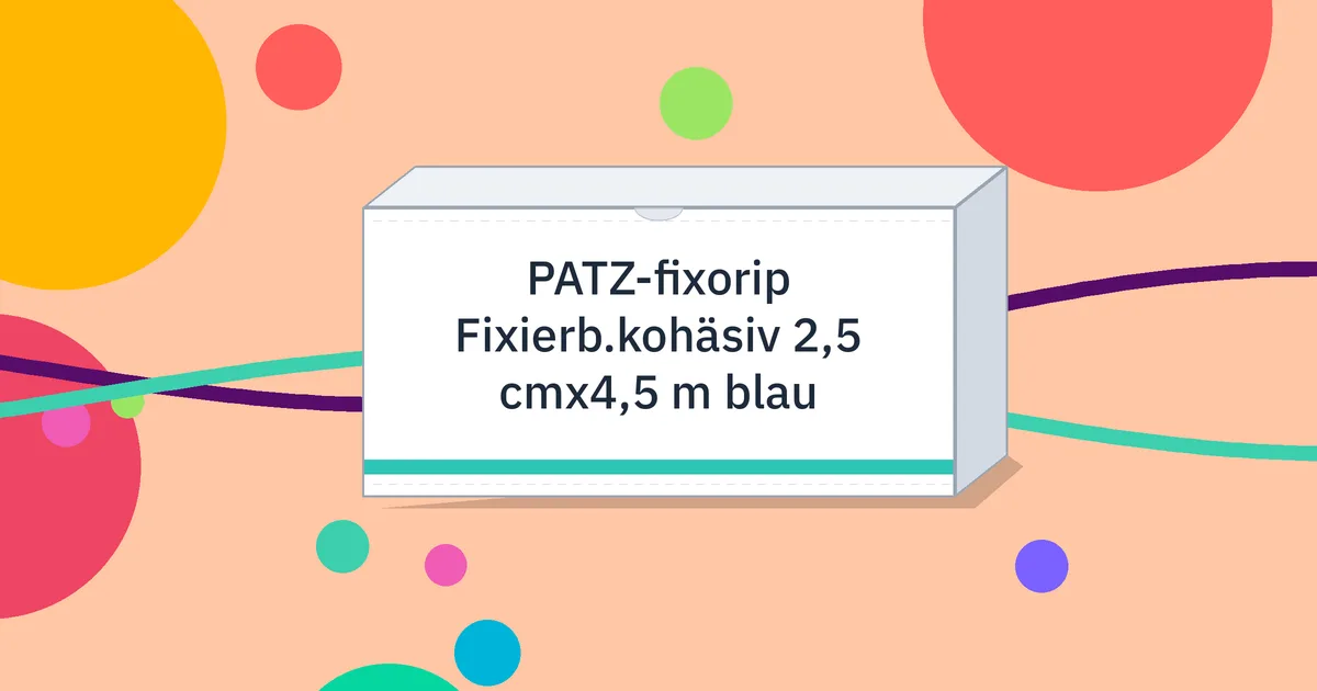 Symbolbild: Packung mit der Aufschrift PATZ-fixorip Fixierb.kohäsiv 2,5 cmx4,5 m blau (PZN 18450005) – Verfügbarkeit und Bezug in Apotheken in Frankfurt am Main