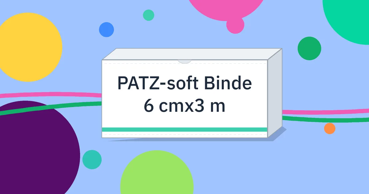 Symbolbild: Packung mit der Aufschrift PATZ-soft Binde 6 cmx3 m (PZN 06813218) – Verfügbarkeit und Bezug in Apotheken in Frankfurt am Main