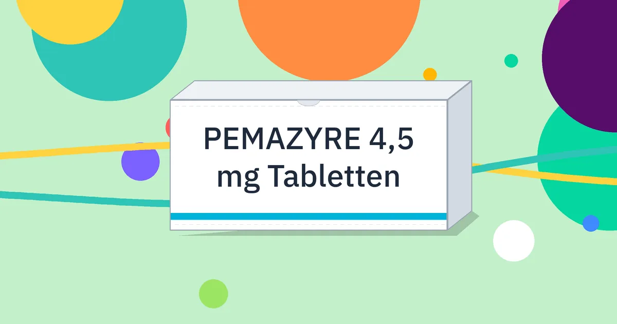 Symbolbild: Packung mit der Aufschrift PEMAZYRE 4,5 mg Tabletten (PZN 16908606) – Verfügbarkeit und Bezug in Apotheken in Frankfurt am Main