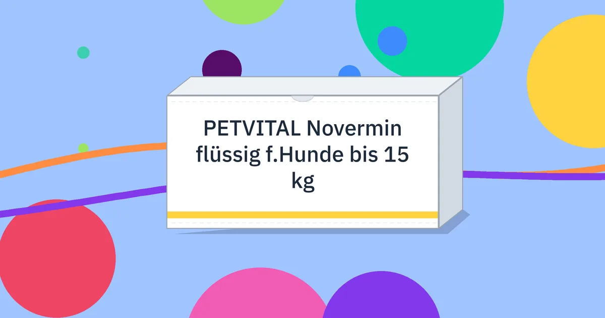 Symbolbild: Packung mit der Aufschrift PETVITAL Novermin flüssig f.Hunde bis 15 kg (PZN 06907936) – Verfügbarkeit und Bezug in Apotheken in Frankfurt am Main