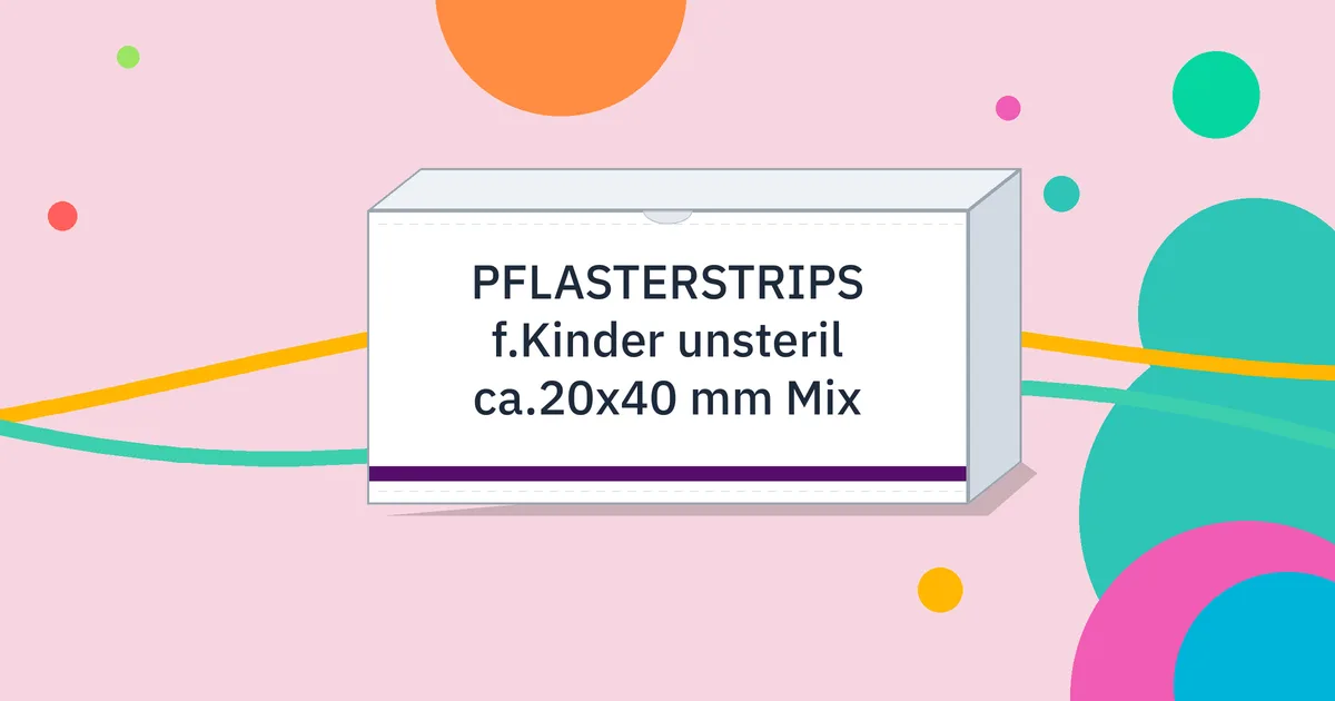 Symbolbild: Packung mit der Aufschrift PFLASTERSTRIPS f.Kinder unsteril ca.20x40 mm Mix (PZN 11286152) – Verfügbarkeit und Bezug in Apotheken in Frankfurt am Main