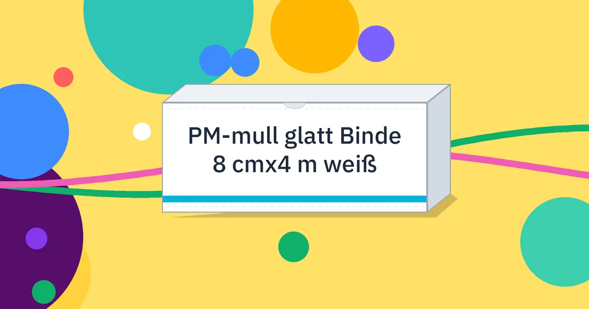 Symbolbild: Packung mit der Aufschrift PM-mull glatt Binde 8 cmx4 m weiß (PZN 18845146) – Verfügbarkeit und Bezug in Apotheken in Frankfurt am Main