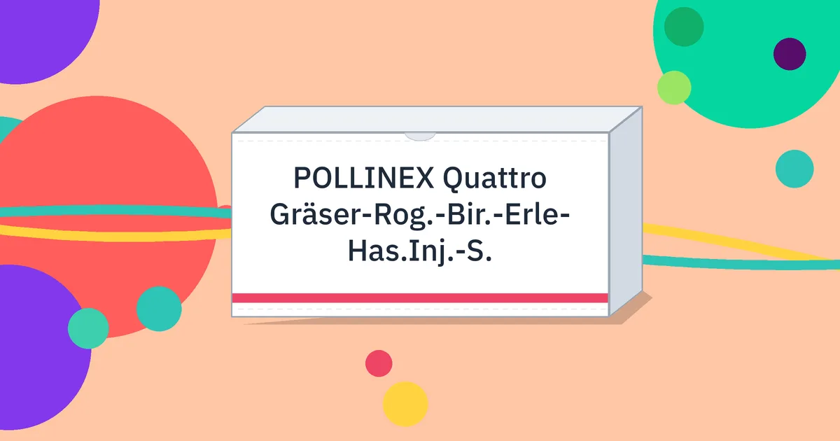 Symbolbild: Packung mit der Aufschrift POLLINEX Quattro Gräser-Rog.-Bir.-Erle-Has.Inj.-S. (PZN 13593243) – Verfügbarkeit und Bezug in Apotheken in Frankfurt am Main