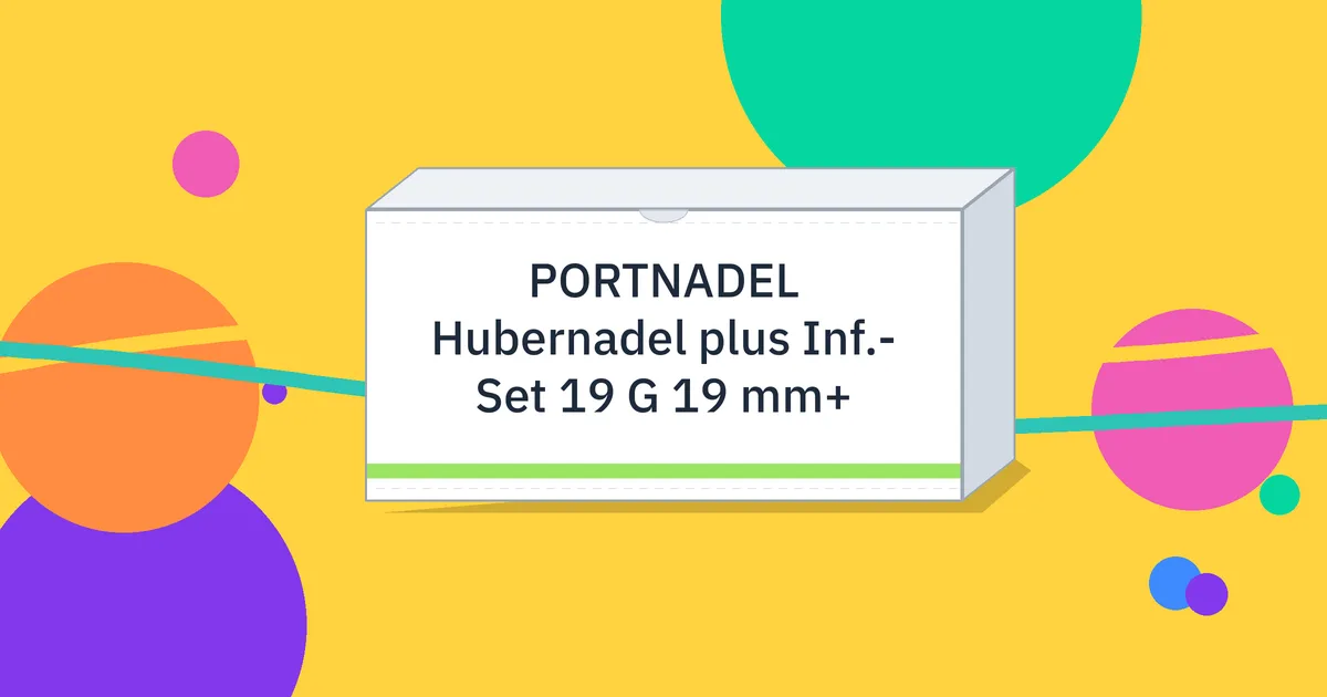 Symbolbild: Packung mit der Aufschrift PORTNADEL Hubernadel plus Inf.-Set 19 G 19 mm+ (PZN 10732075) – Verfügbarkeit und Bezug in Apotheken in Frankfurt am Main