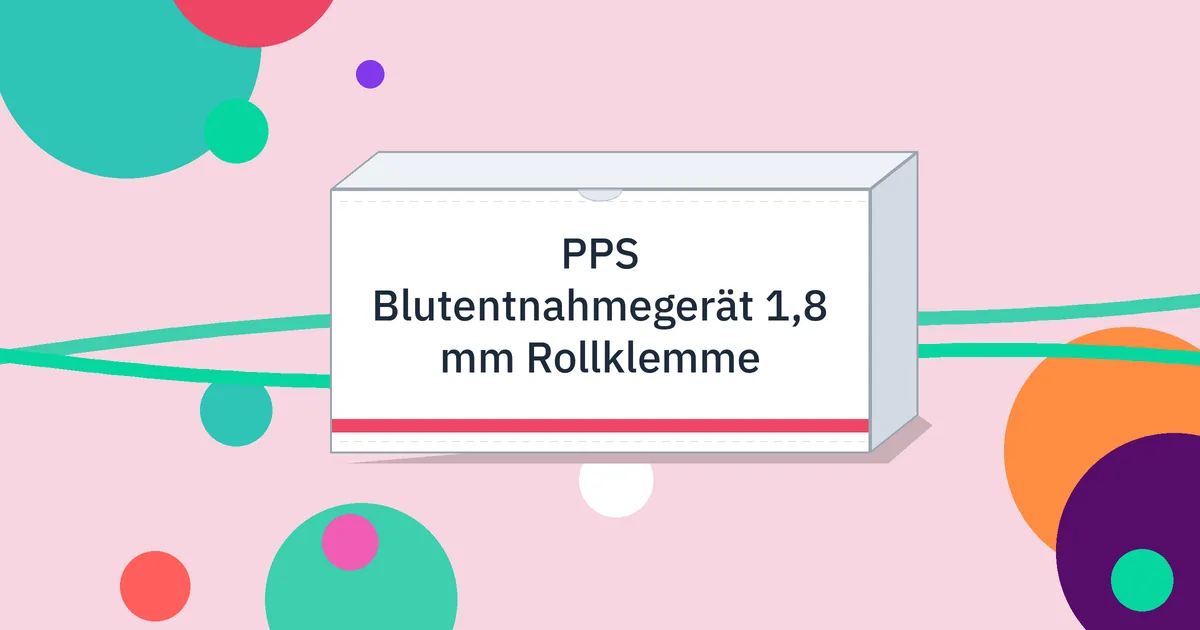 Symbolbild: Packung mit der Aufschrift PPS Blutentnahmegerät 1,8 mm Rollklemme (PZN 05029089) – Verfügbarkeit und Bezug in Apotheken in Frankfurt am Main