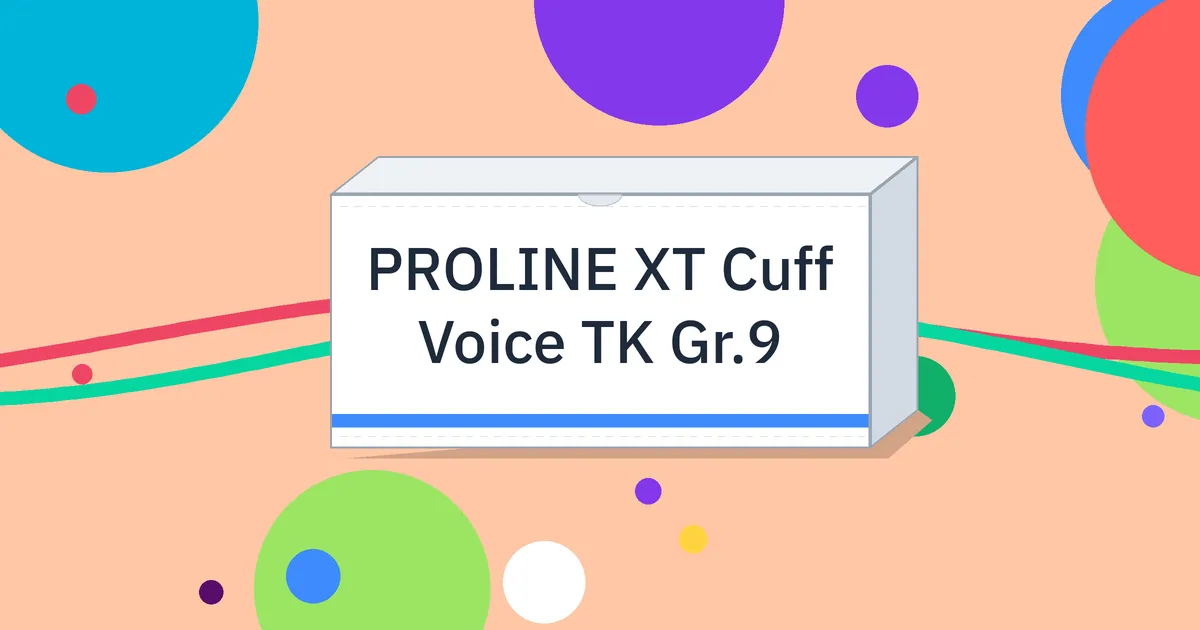 Symbolbild: Packung mit der Aufschrift PROLINE XT Cuff Voice TK Gr.9 (PZN 17600069) – Verfügbarkeit und Bezug in Apotheken in Frankfurt am Main