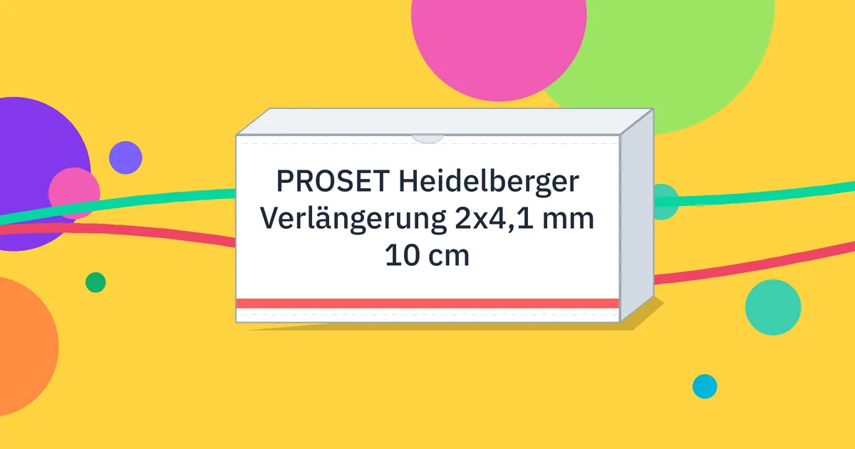 Symbolbild: Packung mit der Aufschrift PROSET Heidelberger Verlängerung 2x4,1 mm 10 cm (PZN 12900950) – Verfügbarkeit und Bezug in Apotheken in Frankfurt am Main