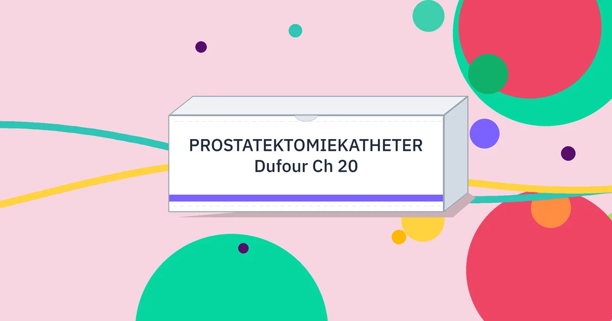 Symbolbild: Packung mit der Aufschrift PROSTATEKTOMIEKATHETER Dufour Ch 20 (PZN 07573199) – Verfügbarkeit und Bezug in Apotheken in Frankfurt am Main