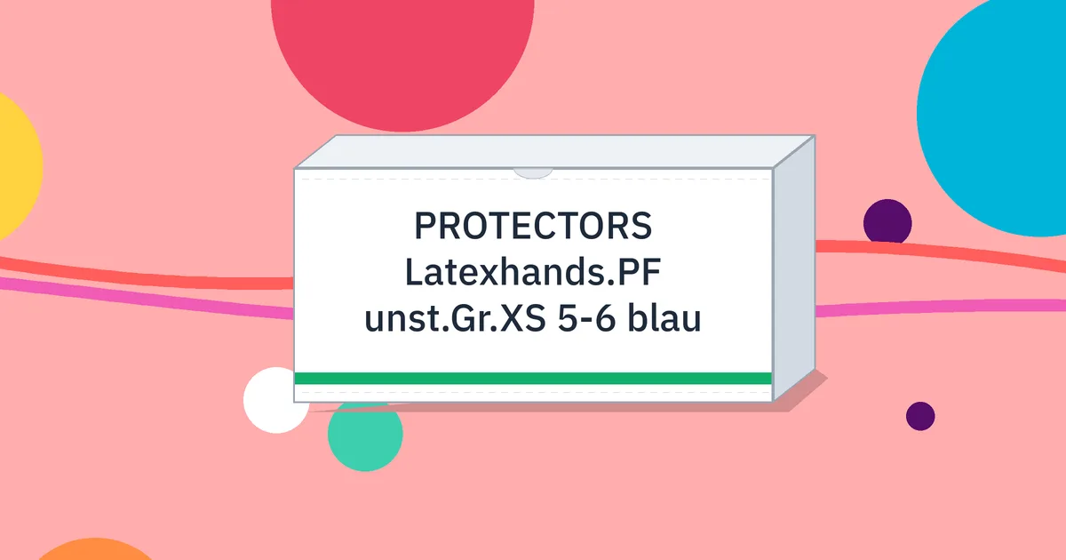 Symbolbild: Packung mit der Aufschrift PROTECTORS Latexhands.PF unst.Gr.XS 5-6 blau (PZN 04683680) – Verfügbarkeit und Bezug in Apotheken in Frankfurt am Main