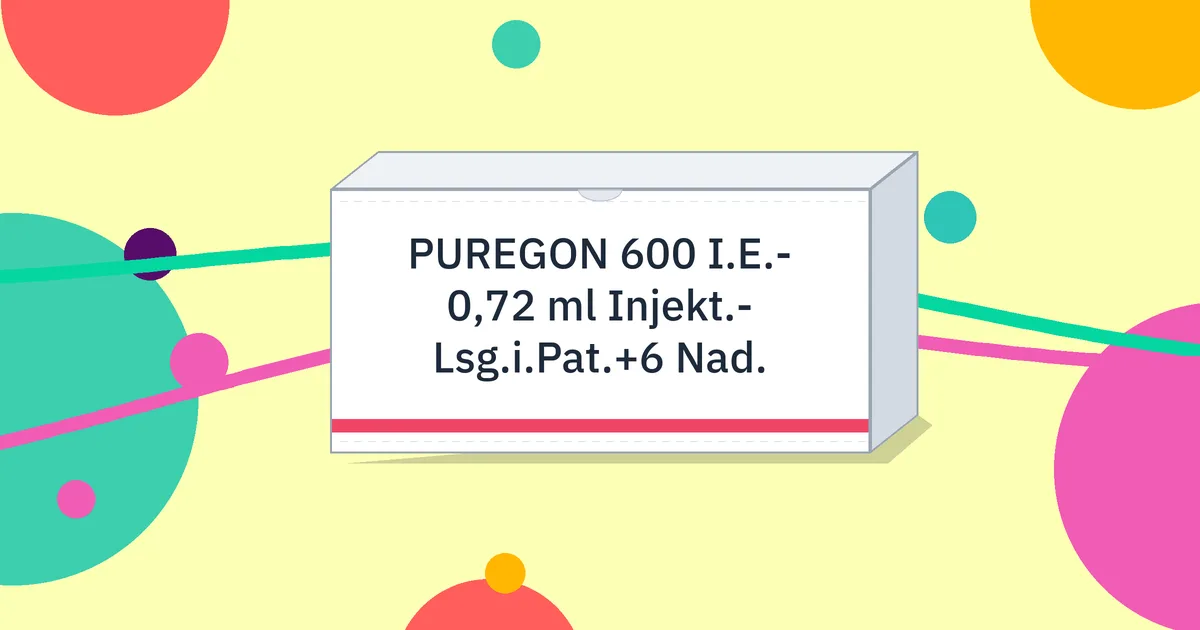 Symbolbild: Packung mit der Aufschrift PUREGON 600 I.E.-0,72 ml Injekt.-Lsg.i.Pat.+6 Nad. (PZN 12602566) – Verfügbarkeit und Bezug in Apotheken in Frankfurt am Main