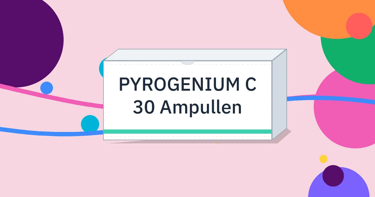 Symbolbild: Packung mit der Aufschrift PYROGENIUM C 30 Ampullen (PZN 11707814) – Verfügbarkeit und Bezug in Apotheken in Frankfurt am Main