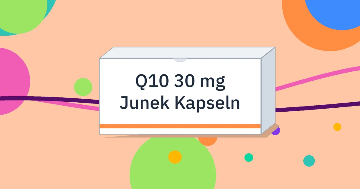 Symbolbild: Packung mit der Aufschrift Q10 30 mg Junek Kapseln (PZN 09720411) – Verfügbarkeit und Bezug in Apotheken in Frankfurt am Main