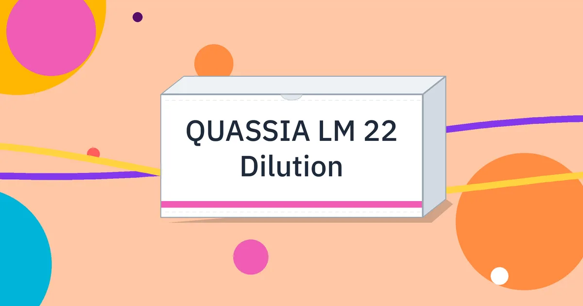 Symbolbild: Packung mit der Aufschrift QUASSIA LM 22 Dilution (PZN 13673315) – Verfügbarkeit und Bezug in Apotheken in Frankfurt am Main