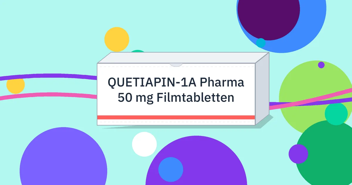 Symbolbild: Packung mit der Aufschrift QUETIAPIN-1A Pharma 50 mg Filmtabletten (PZN 09494593) – Verfügbarkeit und Bezug in Apotheken in Frankfurt am Main