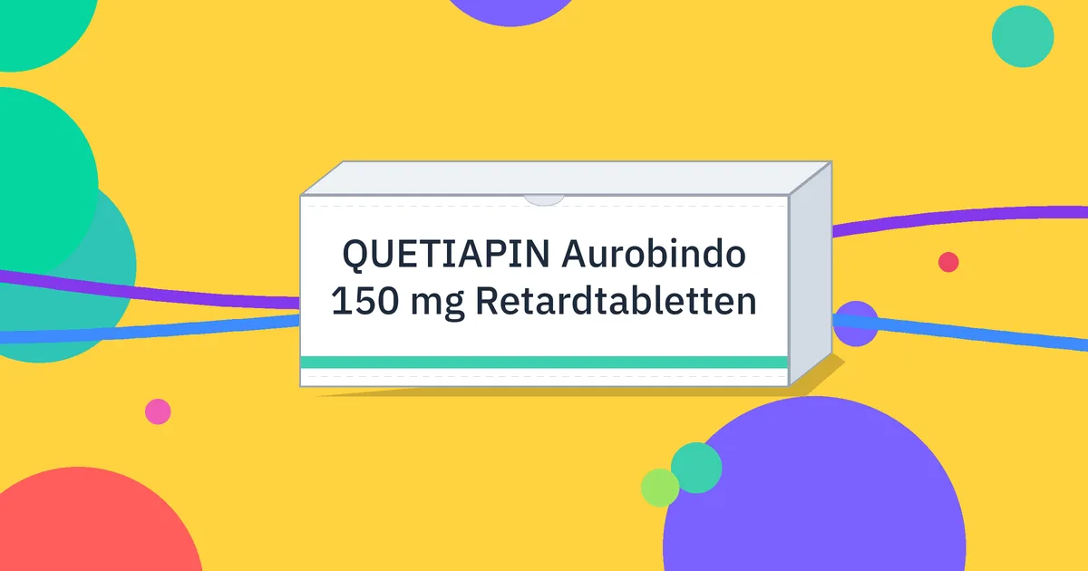 Symbolbild: Packung mit der Aufschrift QUETIAPIN Aurobindo 150 mg Retardtabletten (PZN 18428744) – Verfügbarkeit und Bezug in Apotheken in Frankfurt am Main