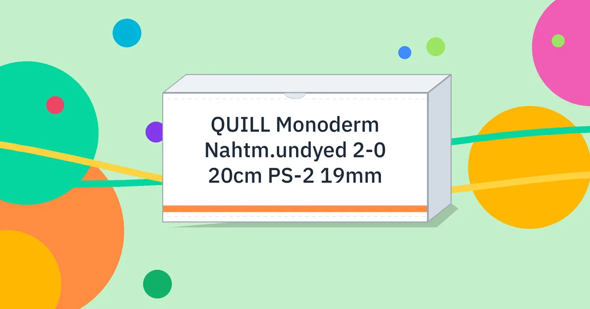 Symbolbild: Packung mit der Aufschrift QUILL Monoderm Nahtm.undyed 2-0 20cm PS-2 19mm (PZN 17988381) – Verfügbarkeit und Bezug in Apotheken in Frankfurt am Main