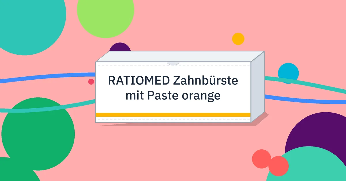 Symbolbild: Packung mit der Aufschrift RATIOMED Zahnbürste mit Paste orange (PZN 14234196) – Verfügbarkeit und Bezug in Apotheken in Frankfurt am Main