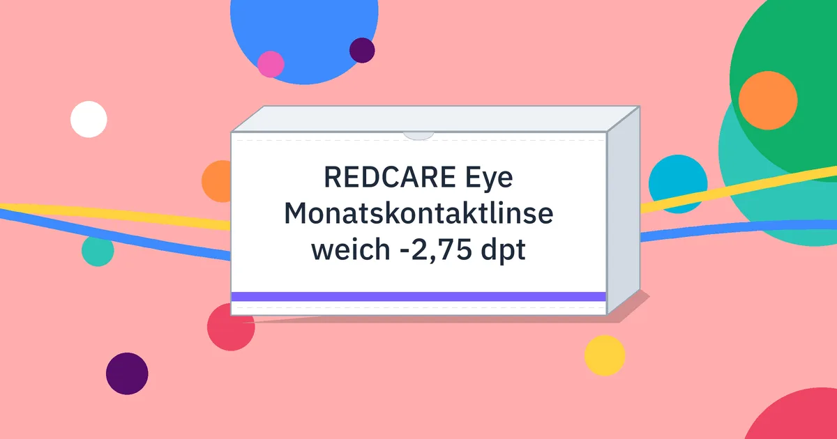 Symbolbild: Packung mit der Aufschrift REDCARE Eye Monatskontaktlinse weich -2,75 dpt (PZN 18781995) – Verfügbarkeit und Bezug in Apotheken in Frankfurt am Main