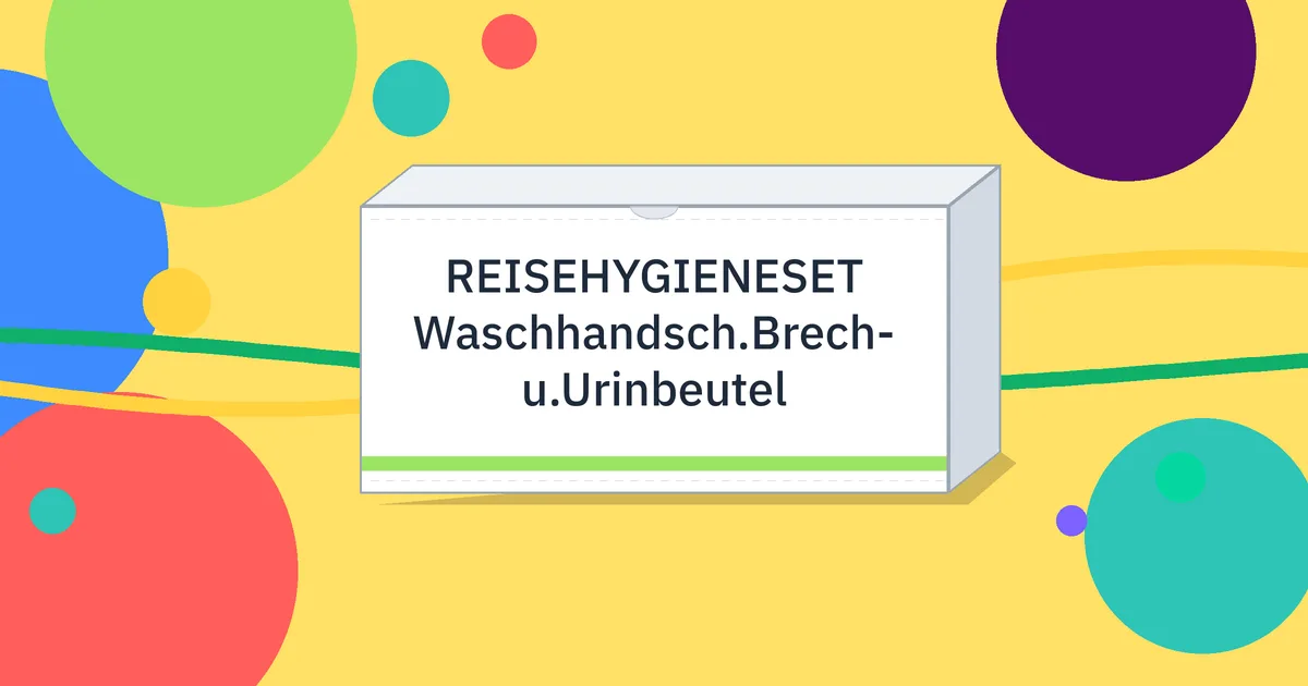 Symbolbild: Packung mit der Aufschrift REISEHYGIENESET Waschhandsch.Brech-u.Urinbeutel (PZN 02913644) – Verfügbarkeit und Bezug in Apotheken in Frankfurt am Main