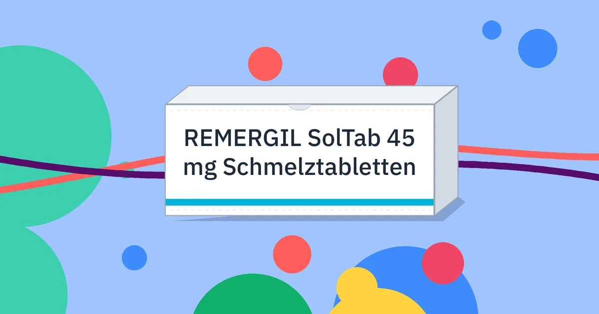 Symbolbild: Packung mit der Aufschrift REMERGIL SolTab 45 mg Schmelztabletten (PZN 02430348) – Verfügbarkeit und Bezug in Apotheken in Frankfurt am Main