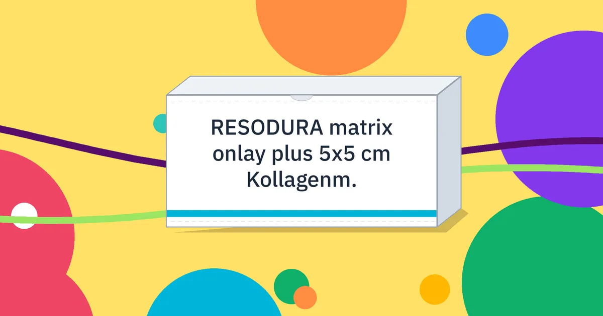 Symbolbild: Packung mit der Aufschrift RESODURA matrix onlay plus 5x5 cm Kollagenm. (PZN 14304092) – Verfügbarkeit und Bezug in Apotheken in Frankfurt am Main