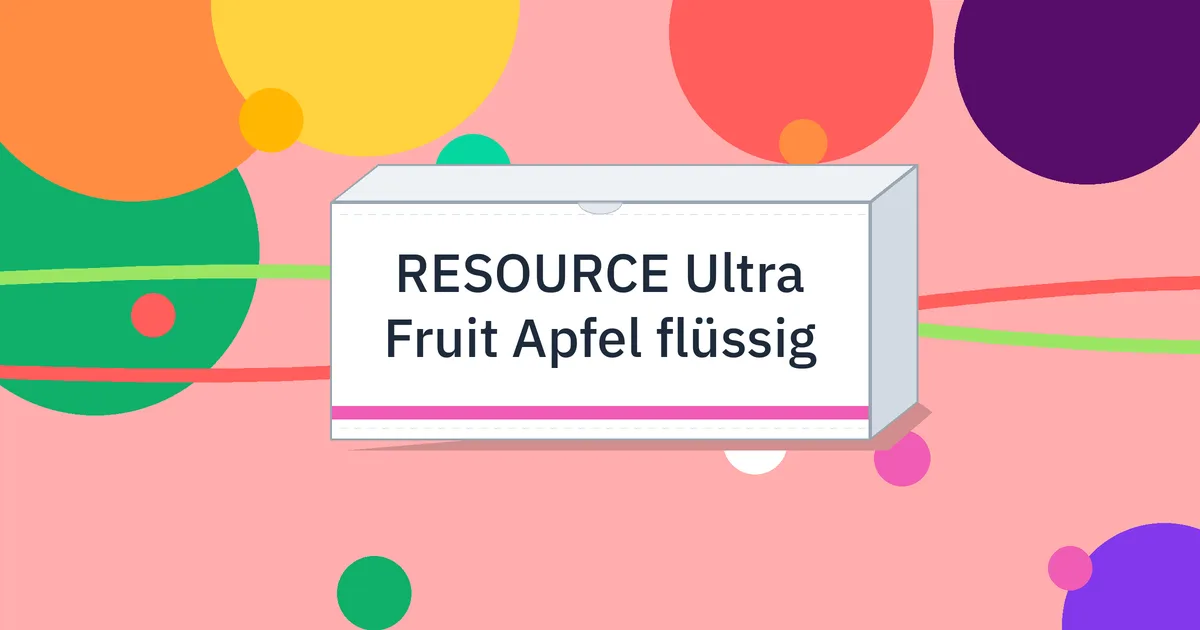 Symbolbild: Packung mit der Aufschrift RESOURCE Ultra Fruit Apfel flüssig (PZN 17849662) – Verfügbarkeit und Bezug in Apotheken in Frankfurt am Main