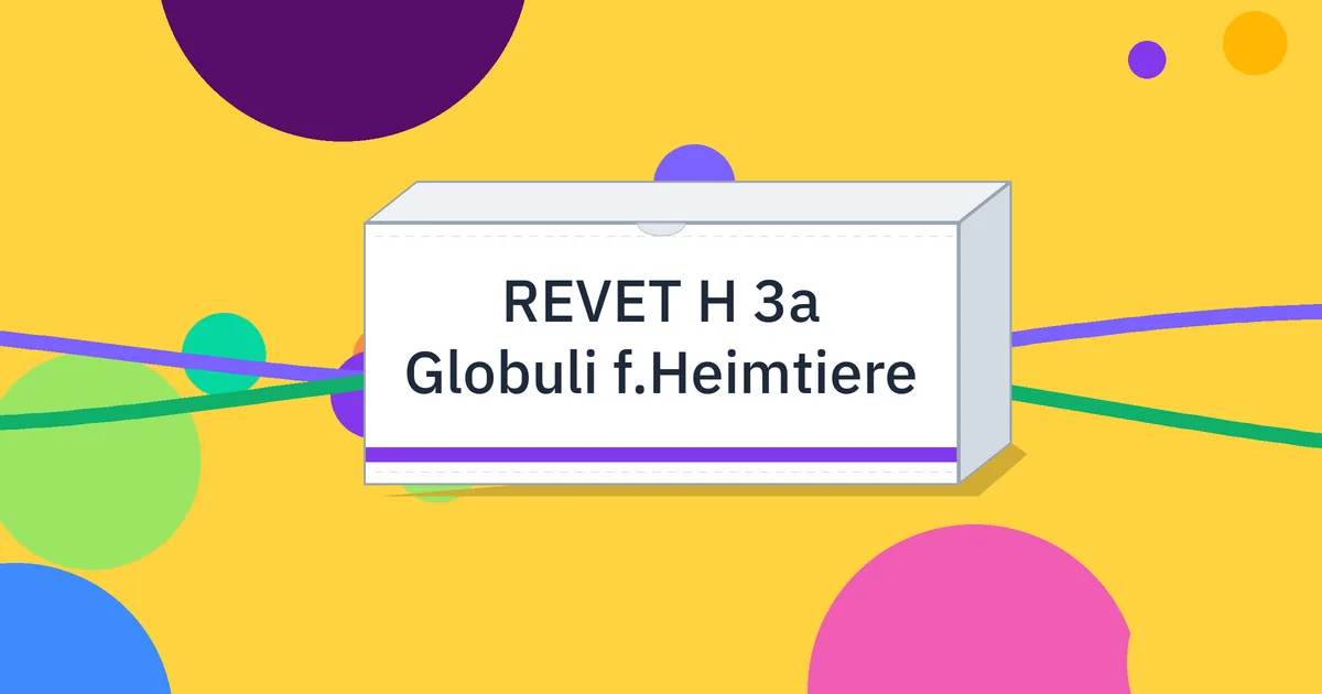 Symbolbild: Packung mit der Aufschrift REVET H 3a Globuli f.Heimtiere (PZN 03694747) – Verfügbarkeit und Bezug in Apotheken in Frankfurt am Main