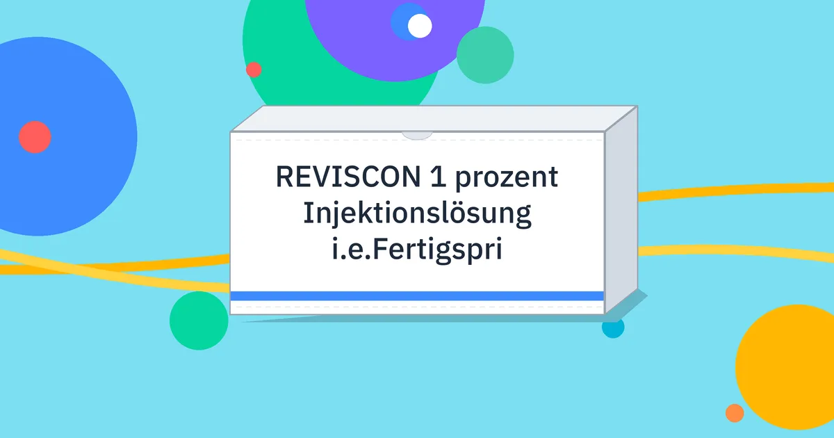 Symbolbild: Packung mit der Aufschrift REVISCON 1 prozent Injektionslösung i.e.Fertigspri (PZN 17263637) – Verfügbarkeit und Bezug in Apotheken in Frankfurt am Main