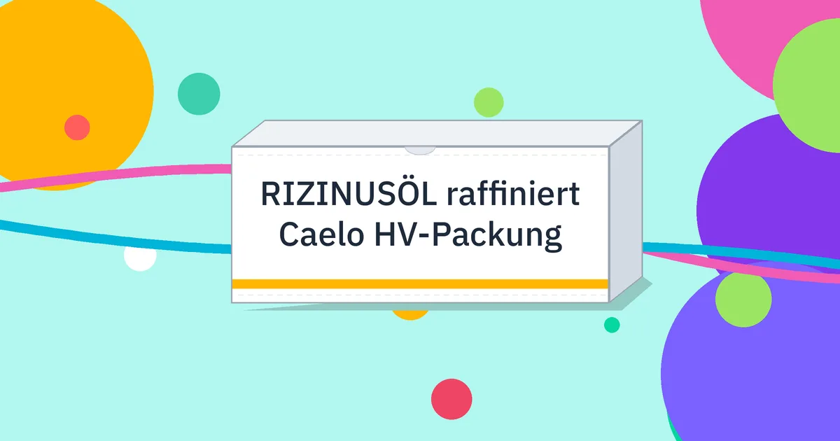 Symbolbild: Packung mit der Aufschrift RIZINUSÖL raffiniert Caelo HV-Packung (PZN 03419834) – Verfügbarkeit und Bezug in Apotheken in Frankfurt am Main