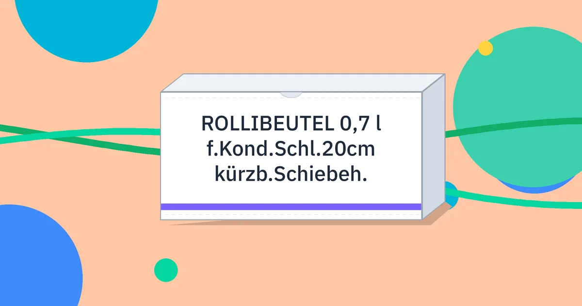 Symbolbild: Packung mit der Aufschrift ROLLIBEUTEL 0,7 l f.Kond.Schl.20cm kürzb.Schiebeh. (PZN 06094976) – Verfügbarkeit und Bezug in Apotheken in Frankfurt am Main