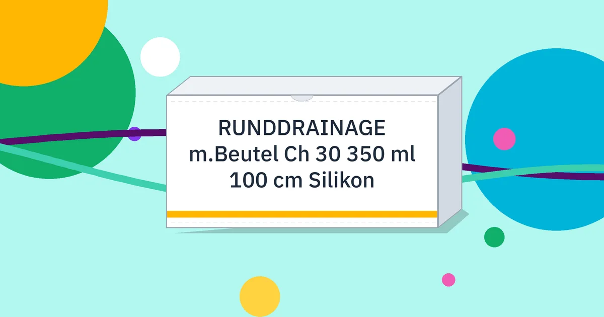 Symbolbild: Packung mit der Aufschrift RUNDDRAINAGE m.Beutel Ch 30 350 ml 100 cm Silikon (PZN 05870119) – Verfügbarkeit und Bezug in Apotheken in Frankfurt am Main