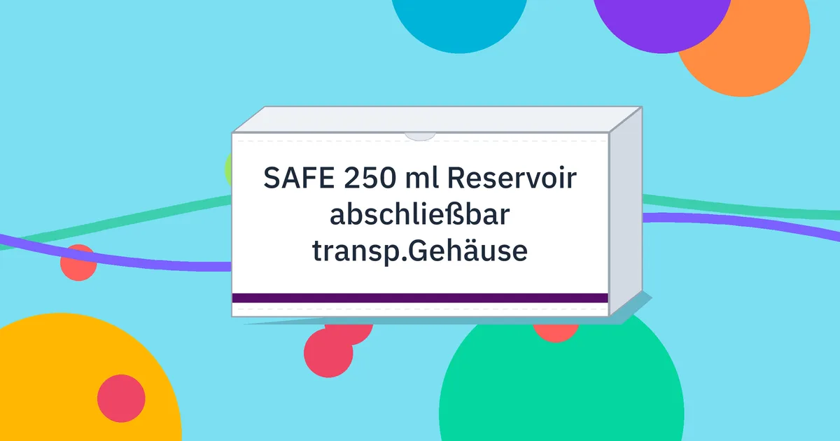 Symbolbild: Packung mit der Aufschrift SAFE 250 ml Reservoir abschließbar transp.Gehäuse (PZN 16737553) – Verfügbarkeit und Bezug in Apotheken in Frankfurt am Main
