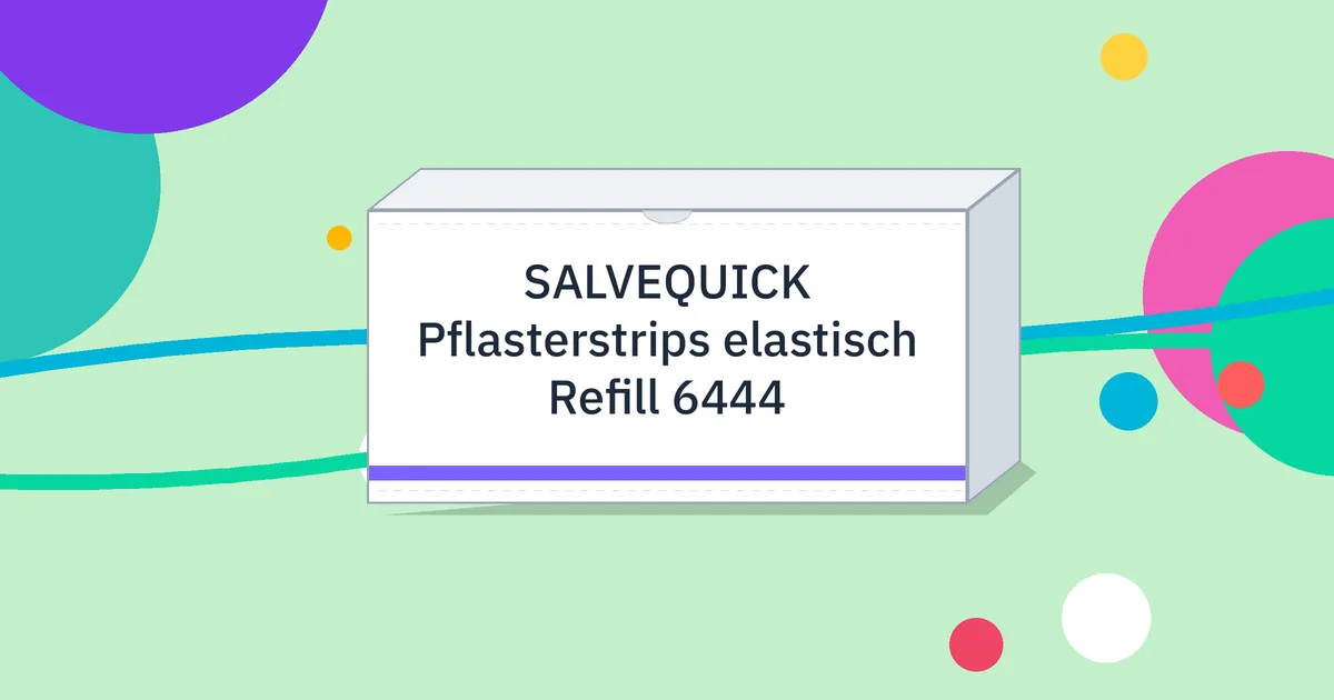 Symbolbild: Packung mit der Aufschrift SALVEQUICK Pflasterstrips elastisch Refill 6444 (PZN 03071377) – Verfügbarkeit und Bezug in Apotheken in Frankfurt am Main