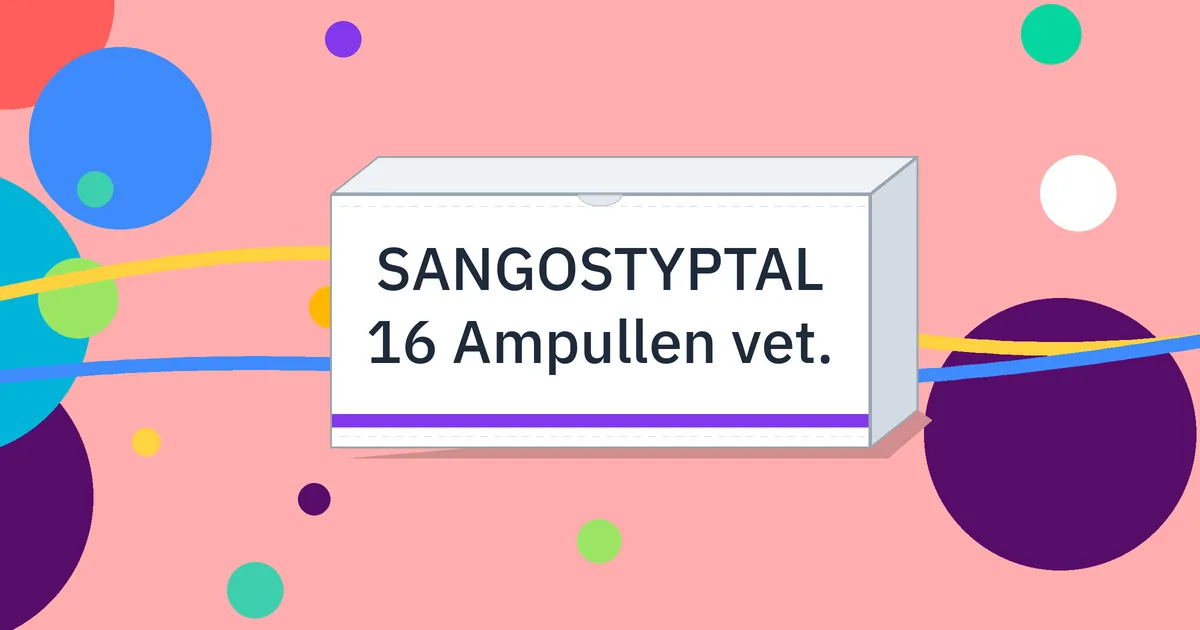 Symbolbild: Packung mit der Aufschrift SANGOSTYPTAL 16 Ampullen vet. (PZN 07734610) – Verfügbarkeit und Bezug in Apotheken in Frankfurt am Main