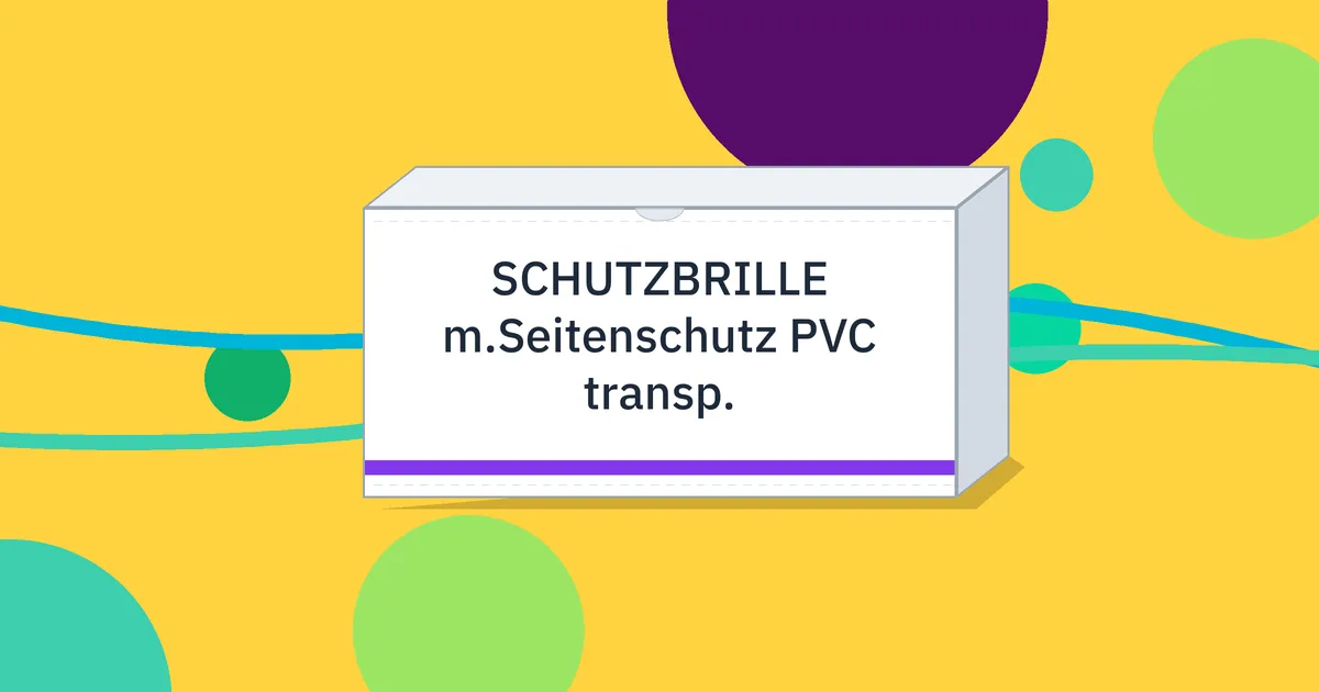 Symbolbild: Packung mit der Aufschrift SCHUTZBRILLE m.Seitenschutz PVC transp. (PZN 05960029) – Verfügbarkeit und Bezug in Apotheken in Frankfurt am Main
